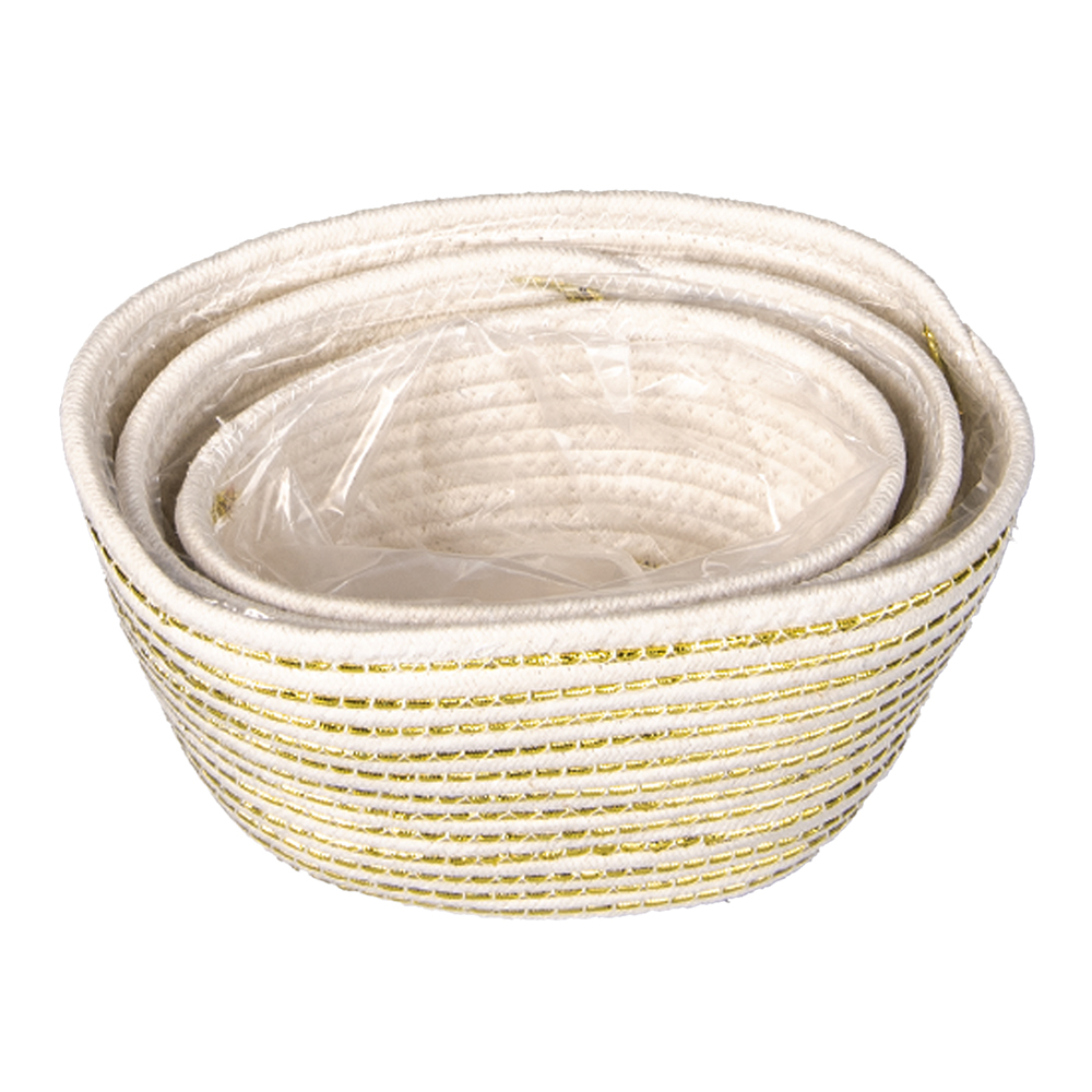 Clayre & Eef Opbergmand Set van 3 Ø 26 Ø 23 Ø 20 cm Wit Touw Ovaal ...